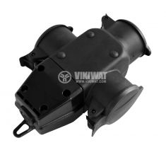 Three-way coupling 250V 16A black with protective caps IP44