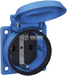 Electrical socket with cover schuko single 16A 230V IP54 blue panel