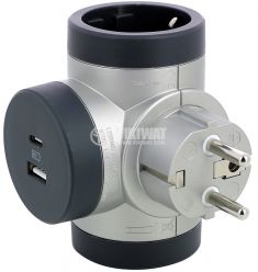 Socket outlet rotatable 1 shocko to 2 shocko USB and USB Type-C