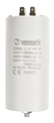 Motor Run Capacitor 450VAC 80F 85C terminals 6.3x0.8mm CBB60