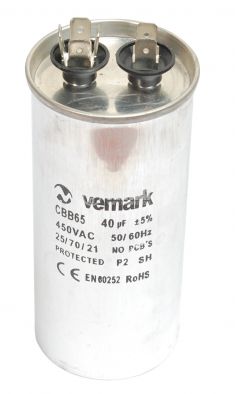 Motor Run Capacitor CBB65 450VAC 40 uF 70°C terminals 6.3x0.8